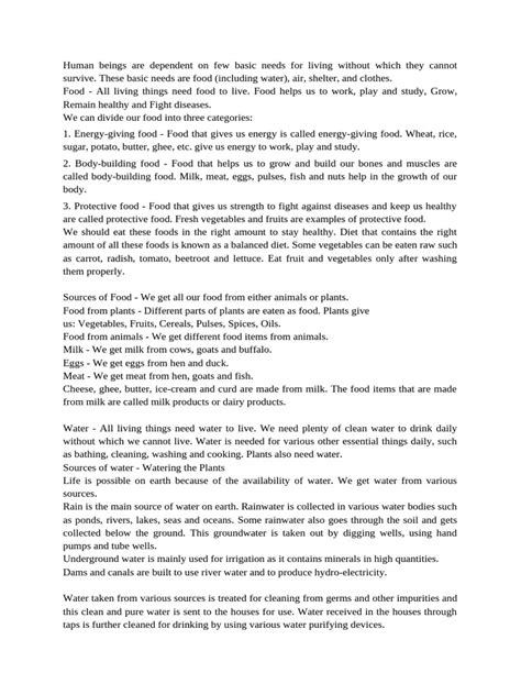 Chapter 2 Our Basic Needs Class 2 Pdf Foods Water