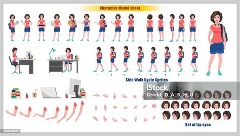 아름다운 소녀 학생 캐릭터 디자인 모델 시트 워크 사이클 애니메이션 소녀 캐릭터 디자인 및 턴어라운드 벡터 등장인물에 대한 스톡 벡터 아트 및 기타 이미지 Istock