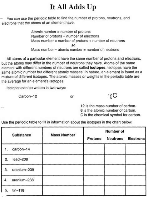 Basic Atomic Structure Worksheets Answer Key