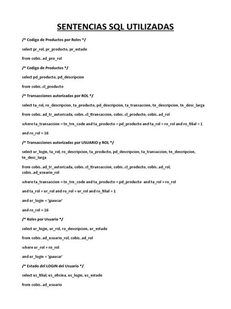Sentencias Sql Utilizadas Sql Modelo De Datos