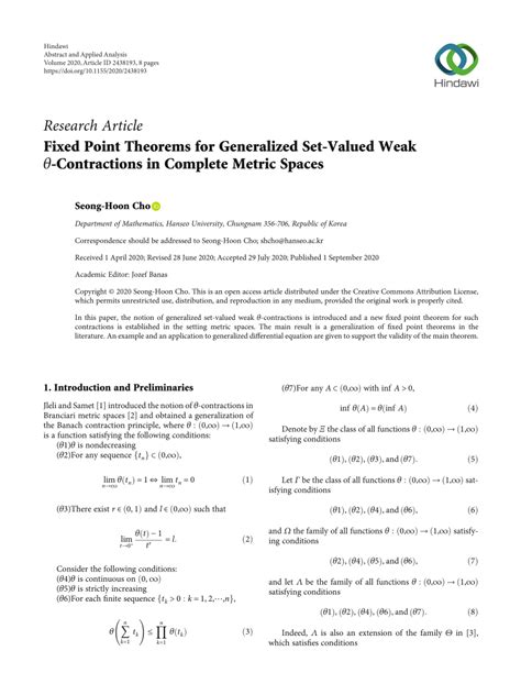 Pdf Fixed Point Theorems For Generalized Set Valued Weak Contractions In Complete Metric Spaces