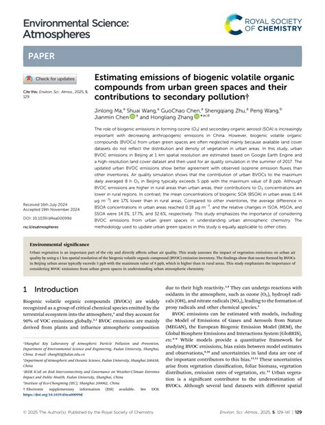 Pdf Estimating Emissions Of Biogenic Volatile Organic Compounds From Urban Green Spaces And
