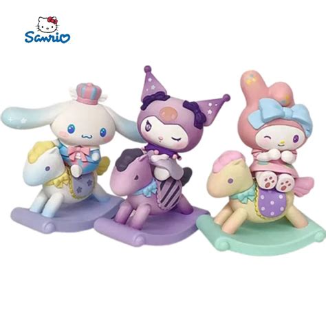 산리오 어린이용 트로이 목마 시리즈 피규어 모델 인형 쿠로미 파차코 시나모롤 귀여운 애니메이션 모델 피규어 장난감 선물