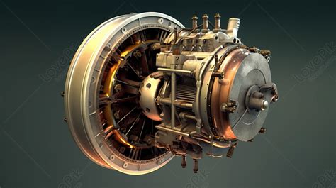 매혹적인 3d 렌더링 내부 연소 기능을 갖춘 빈티지 원형 비행기 엔진 향수를 불러일으키는 배경 추진자 배경 내부 배경 연소 배경 이미지 Hd 추진자 내부