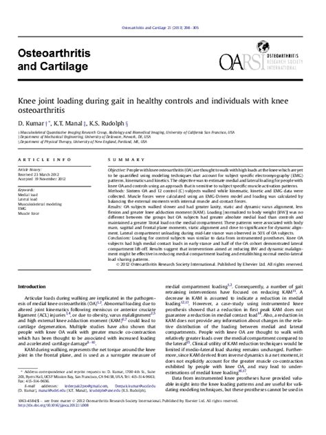 Pdf Knee Joint Loading During Gait In Healthy Controls And Individuals With Knee Osteoarthritis