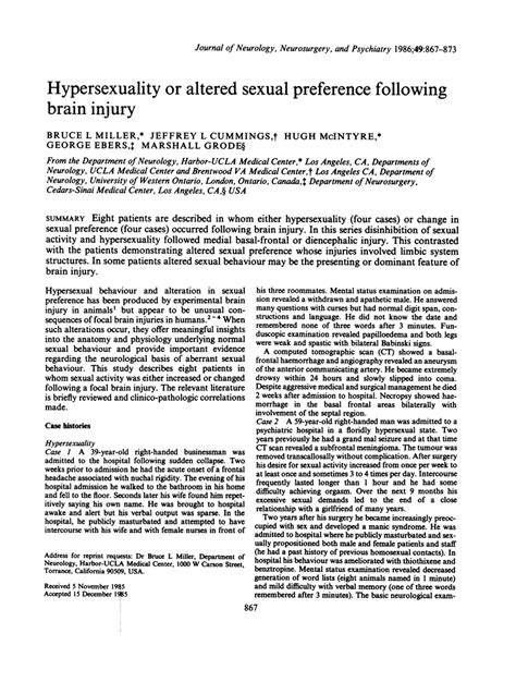 Hypersexuality Or Altered Sexual Preference Following Brain Injury PMC