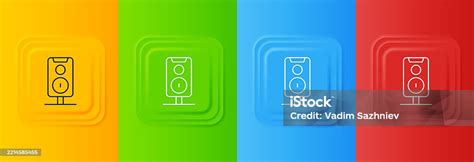 화이트 스테레오 스피커 아이콘은 화려한 배경에 격리되어 있습니다 사운드 시스템 스피커 음악 아이콘입니다 뮤지컬 칼럼 스피커 베이스 장비 사각형 버튼에 아이콘을 설정합니다