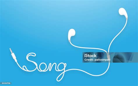 이어폰 이어버드 입력 화이트 색상과 노래 블루 그라데이션 배경 복사 공간에 고립 된 케이블에서 만든 귀 부분에 대한 스톡 벡터 아트 및 기타 이미지 Istock