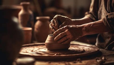 Premium Ai Image Craftsperson Turning Wet Clay On Pottery Wheel