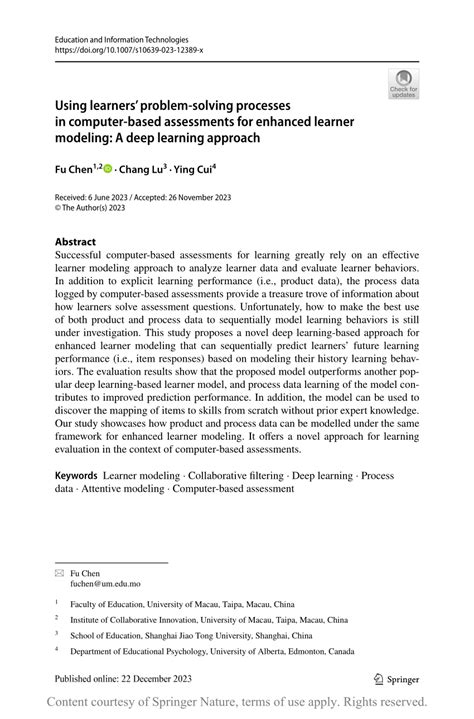 Pdf Using Learners Problem Solving Processes In Computer Based Assessments For Enhanced