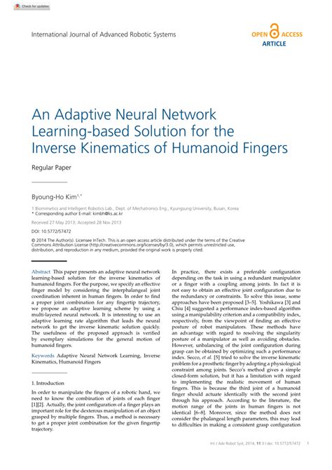 Pdf An Adaptive Neural Network Learning Based Solution For The Inverse Kinematics Of Humanoid
