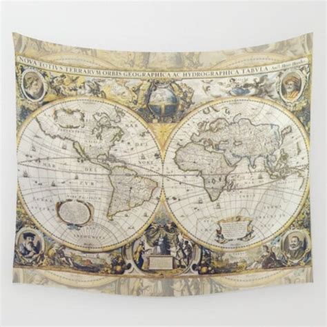 World Map Tapestry Wall Hanging Antique Map Print Beautiful Etsy