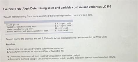 Solved Exercise 8 4a Algo Determining Sales And Variable