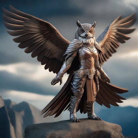 Owl Aarakocra Fighter Battle Ready On The Cliff Edge