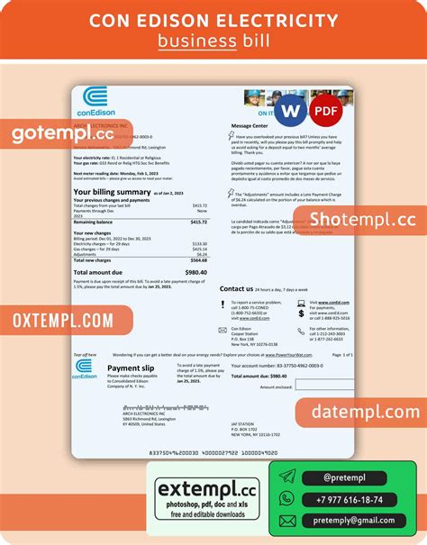 Example Con Edison Electricity Business Utility Bill Pdf And Word