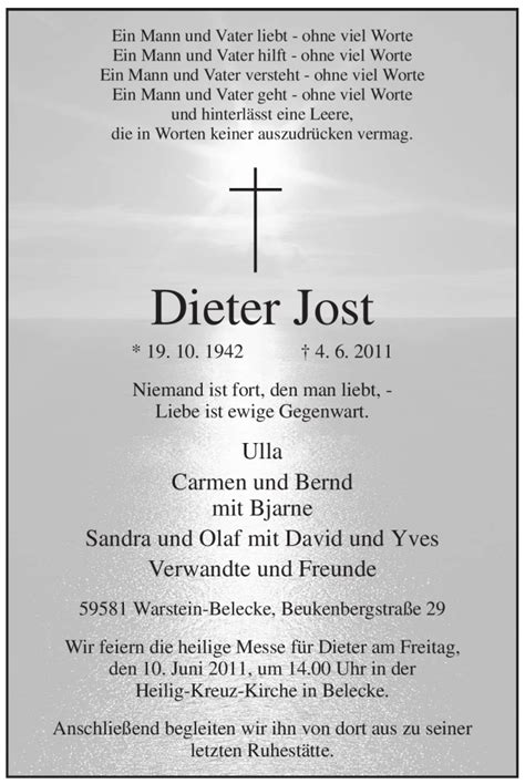 Traueranzeigen Von Dieter Jost Trauer In Nrw De