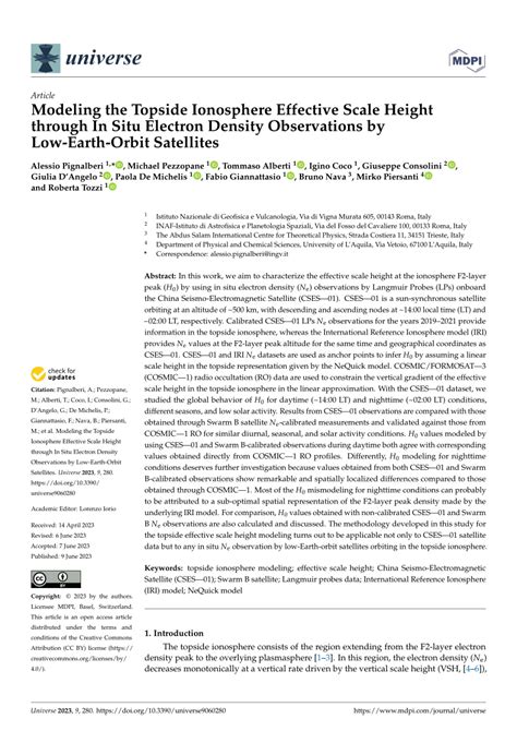 Pdf Modeling The Topside Ionosphere Effective Scale Height Through In
