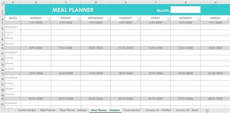Excel Editable Meal Plan Template