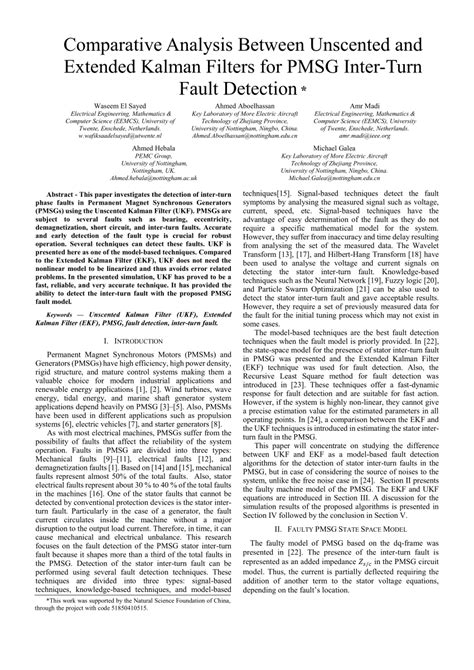 Pdf Comparative Analysis Between Unscented And Extended Kalman Filters For Pmsg Inter Turn
