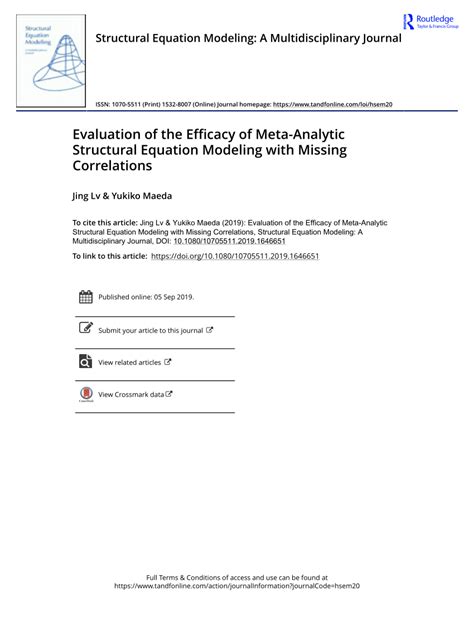 Pdf Evaluation Of The Efficacy Of Meta Analytic Structural Equation Modeling With Missing