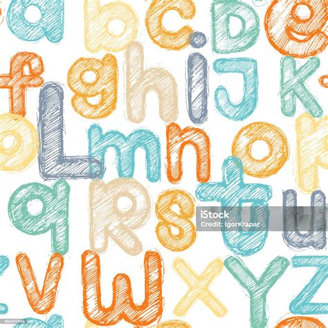 다채로운 드로잉 핸드 스케치 스타일 알파벳 글자 그래픽 획 텍스처 원활한 패턴 Bacground 개체 그룹에 대한 스톡 벡터 아트 및 기타 이미지 Istock
