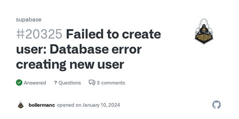 Failed To Create User Database Error Creating New User · Supabase · Discussion 20325 · Github