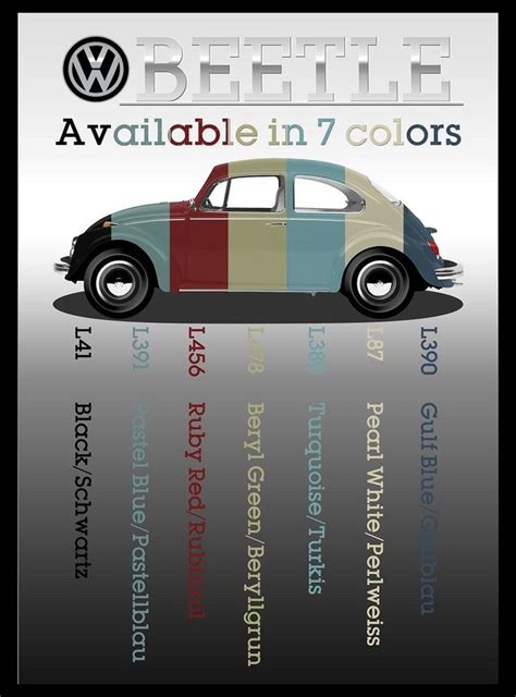 Vw Beetle Color Codes Art Giclee Poster Print 24x18 Volkswagen