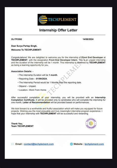 Surya Partap Singh On Linkedin Internship Techplenment