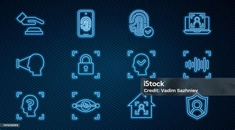 라인 사용자 보호 음성 인식 지문 잠금 기능 얼굴 손바닥 및 모바일 지문 스캔 아이콘을 설정합니다 벡터 건강관리와 의술에 대한 스톡 벡터 아트 및 기타 이미지 Istock