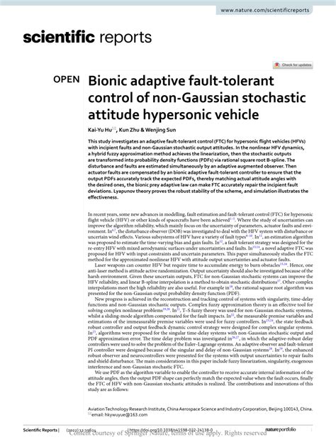 Pdf Bionic Adaptive Fault Tolerant Control Of Non Gaussian Stochastic Attitude Hypersonic Vehicle