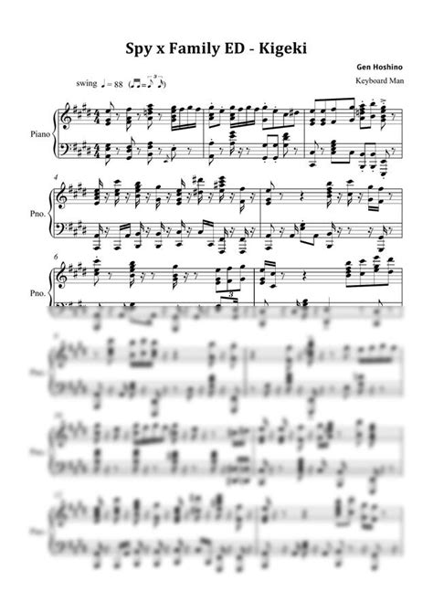 악보 호시노 겐 喜劇 희극 스파이 패밀리 Ost By Keyboard Man