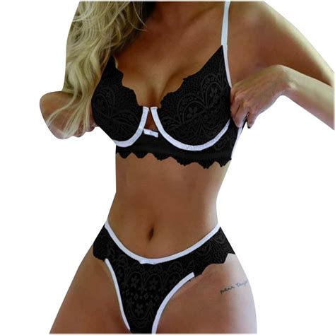 Bufgaceh 2 Piece Lace Push Up Lingerie Set For Women Sexy Strap