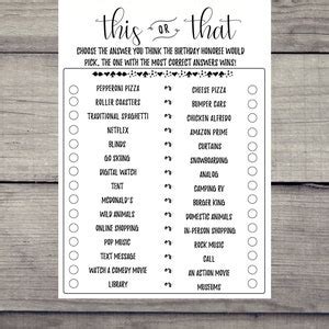 Birthday This Or That Game Fun Party Trivia Printable Pdf Etsy