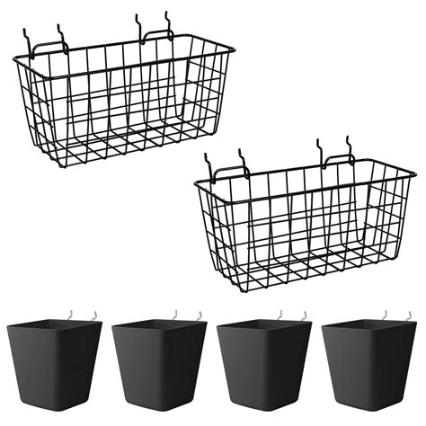 6 Pack Pegboard Baskets Cups With Hooks For Garage Workbench Craft