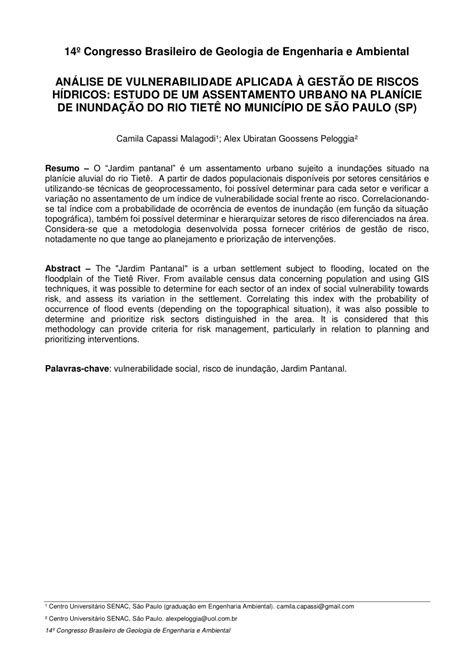 Pdf AnÁlise De Vulnerabilidade Aplicada À GestÃo De Riscos HÍdricos