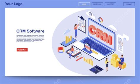 Crm Software Isometric Landing Page Vector Template Template Download On Pngtree