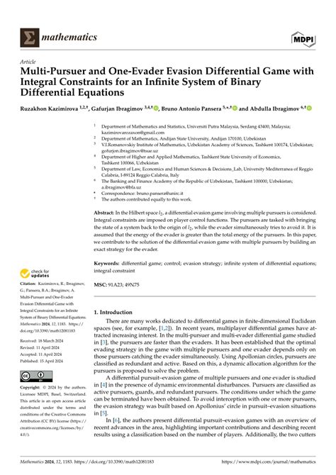Pdf Multi Pursuer And One Evader Evasion Differential Game With Integral Constraints For An