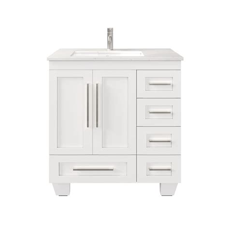Eviva Loon 30 In White Single Sink Bath Vanity With Carrara Quartz Top