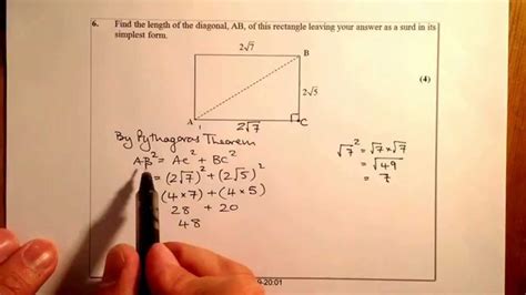 Surds Squaring In Pythagoras Theorem Nat5 Hwk Q6 Expressions And