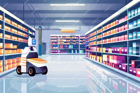 Autonomous Robots In Modern Distribution Center Premium Ai Generated Vector