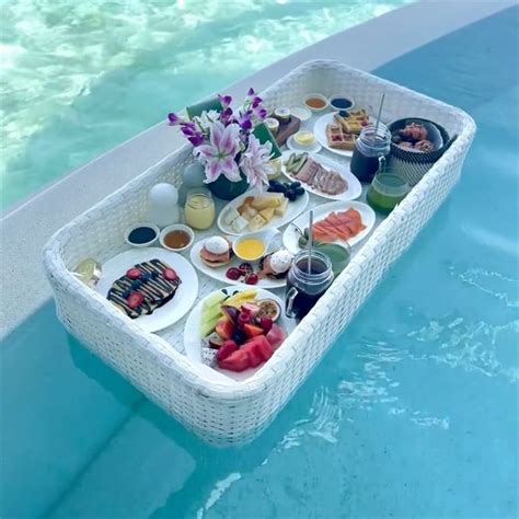 Floating Tray For Breakfast Pe Rattan Tray For Hotel Swimming Pool