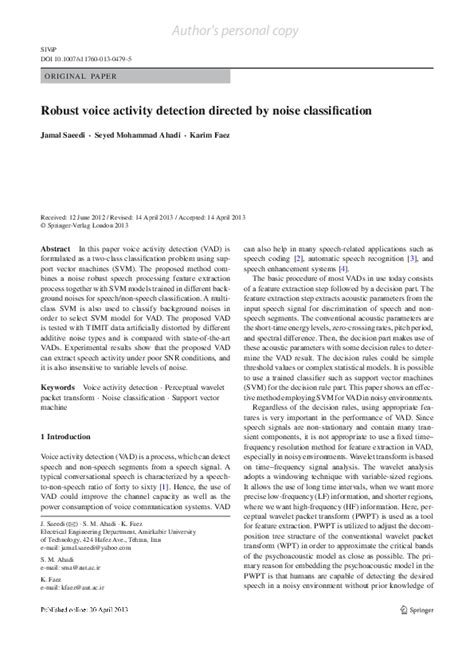 Pdf Robust Voice Activity Detection Directed By Noise Classification