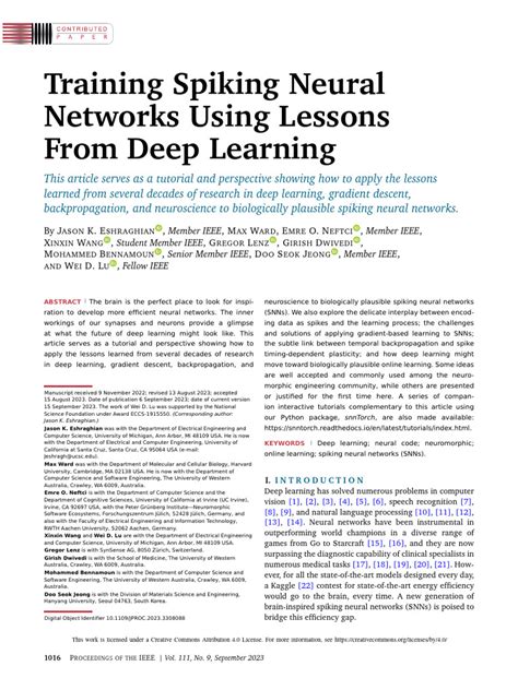 Training Spiking Neural Networks Using Lessons From Deep Learning Download Free Pdf