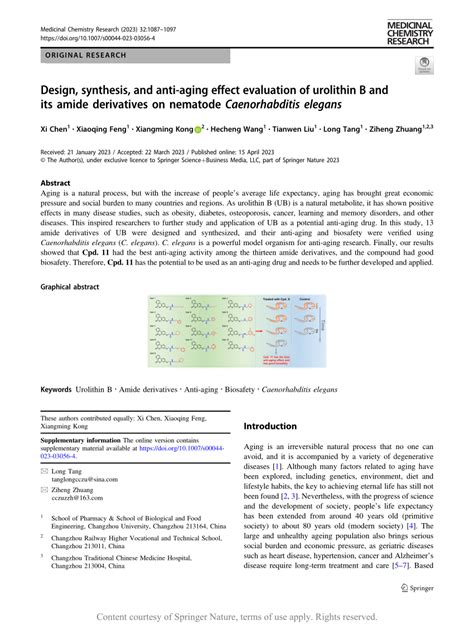 Design Synthesis And Anti Aging Effect Evaluation Of Urolithin B And Its Amide Derivatives On