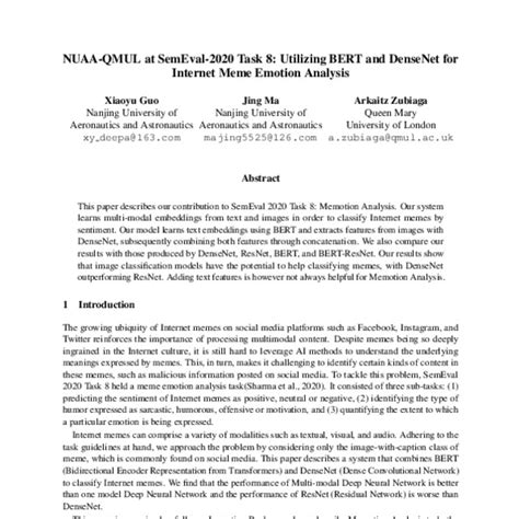 Nuaa Qmul At Semeval 2020 Task 8 Utilizing Bert And Densenet For