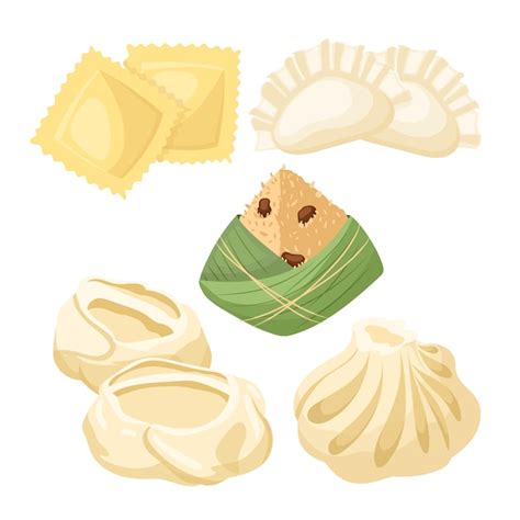 Premium Vector Dumpling Chinese Set Cartoon Vector Illustration