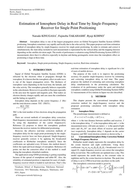 Pdf Estimation Of Ionosphere Delay In Real Time By Single Frequency