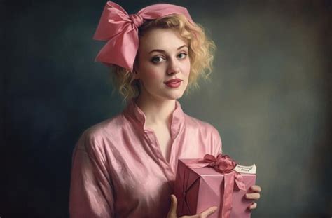 Premium Ai Image Excited Pretty Lady In Dress Holding T Boxes Over