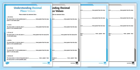 Understanding Decimal Place Value Worksheet Teacher Made