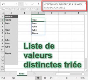 Liste De Valeurs Distinctes Sans Vide